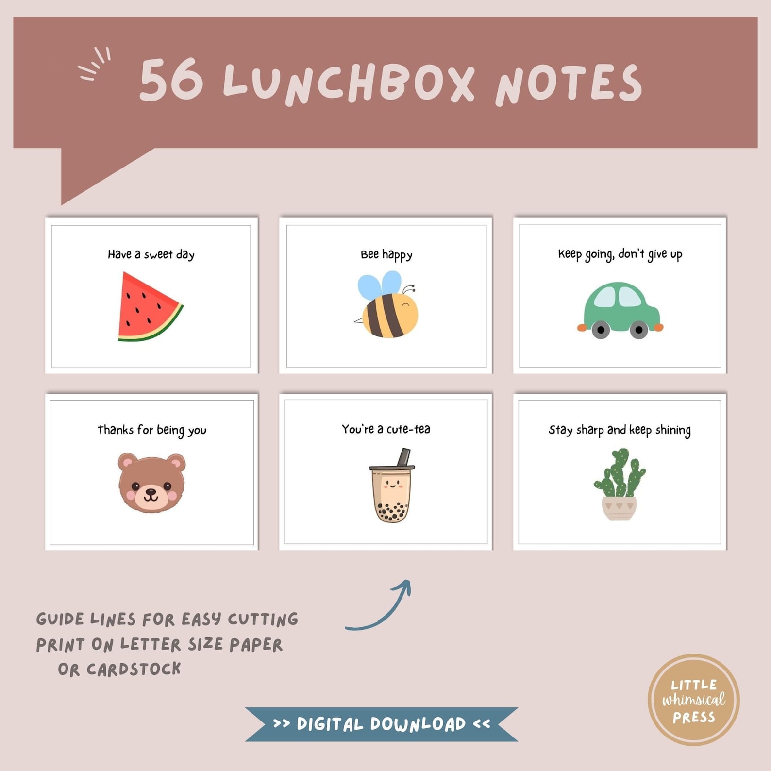 Printable Cute Lunch Box Notes for Kids | Positive Motivational ...