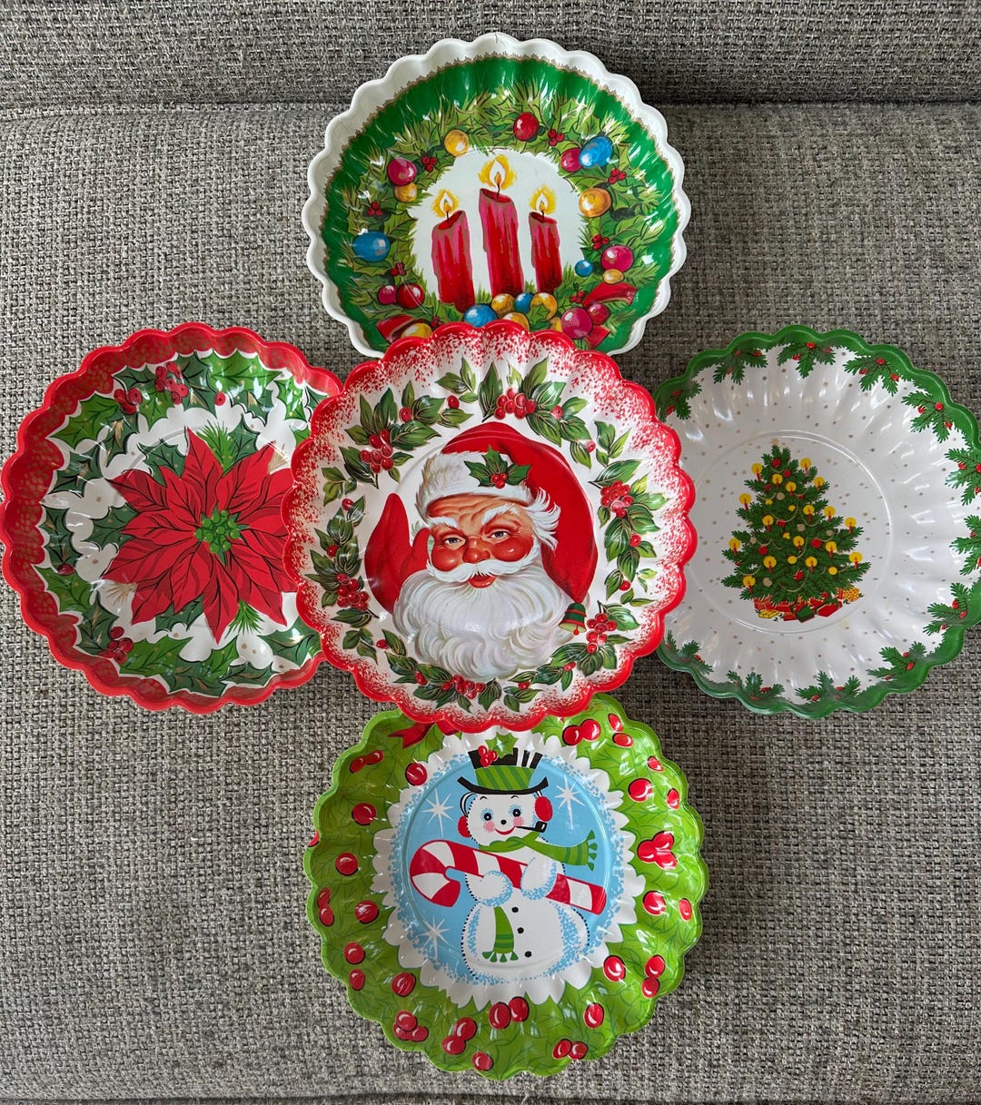 Vintage Christmas Plastic Tray: Poinsettia, Santa, Candles, Santa, Tree ...