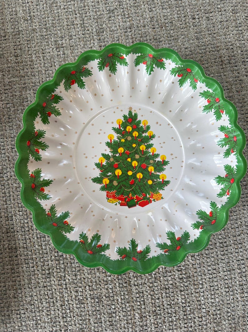 Vintage Christmas Plastic Tray: Poinsettia, Santa, Candles, Santa, Tree ...