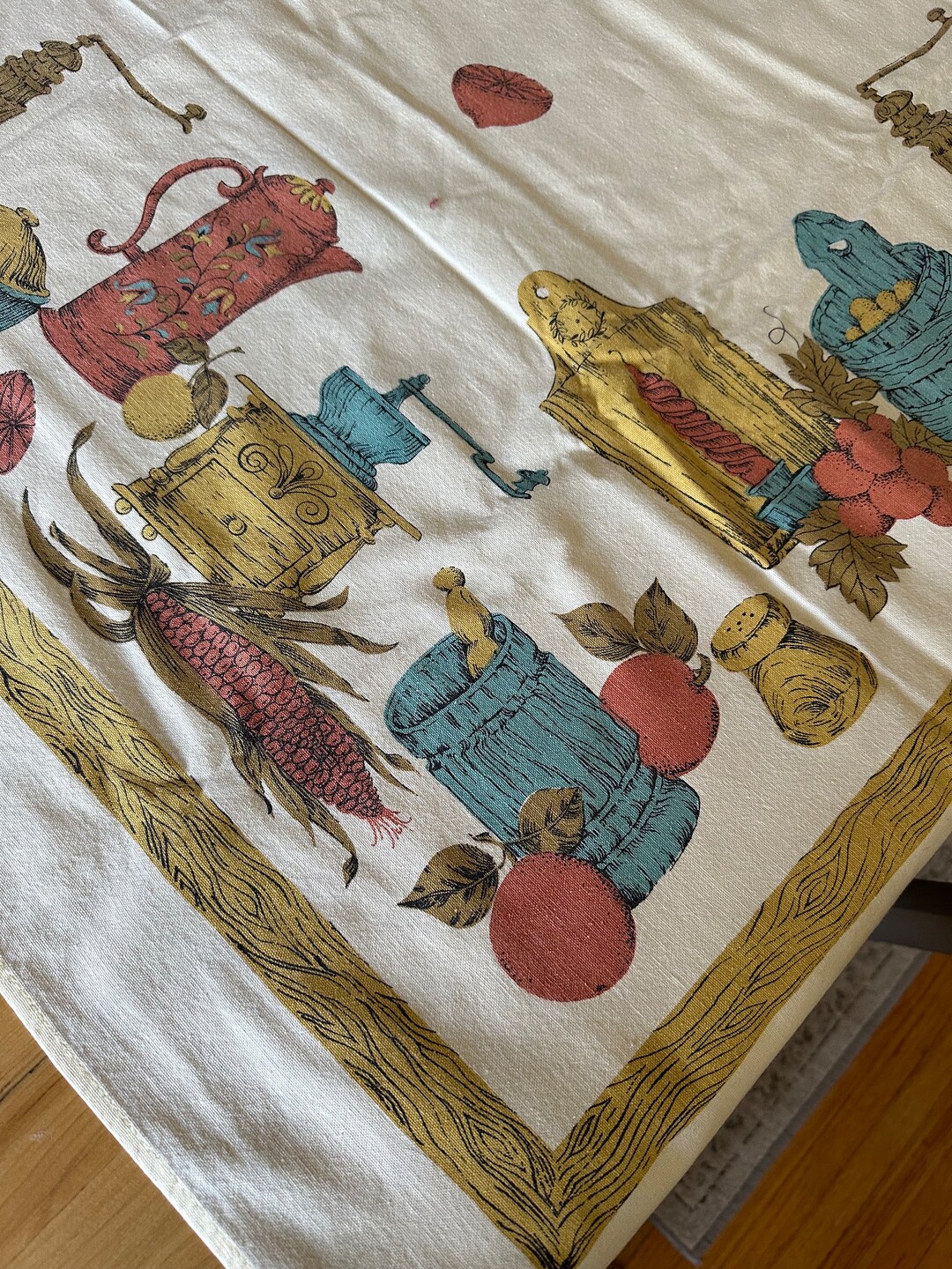 Vintage Printed Tablecloth, Vintage Kitchen, Vintage Tablecloth ...
