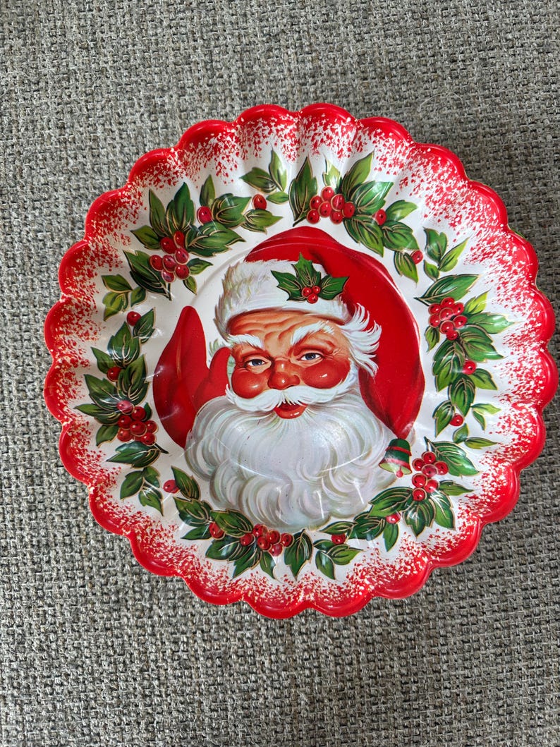 Vintage Christmas Plastic Tray: Poinsettia, Santa, Candles, Santa, Tree ...