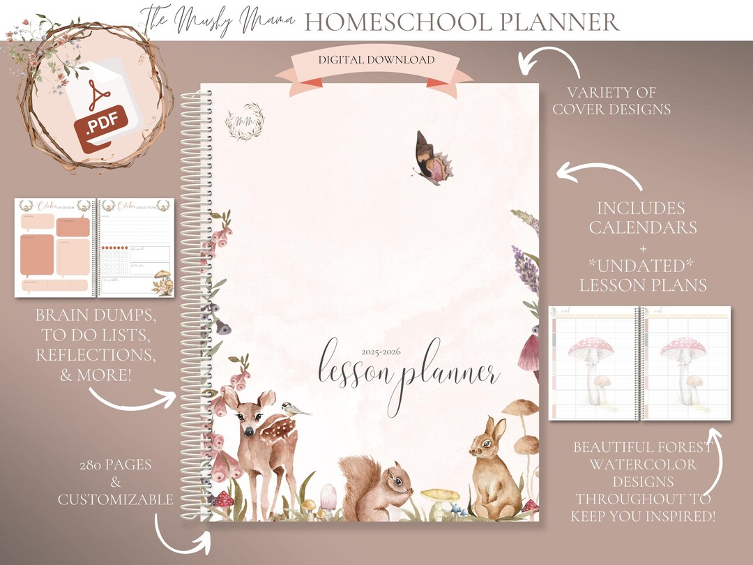Homeschool Planner, Printable DIGITAL DOWNLOAD, 2025-2026 Lesson ...
