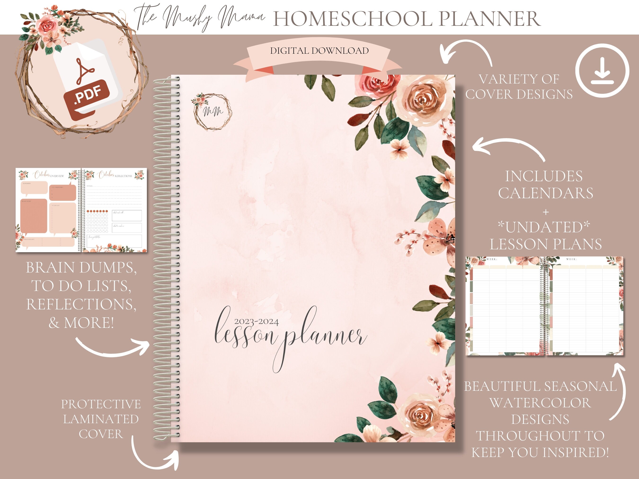 Homeschool Planner, Printable DIGITAL DOWNLOAD, 2024-2025 Lesson ...