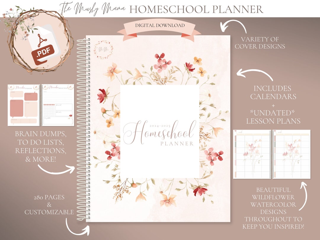 Homeschool Planner, Printable DIGITAL DOWNLOAD, 2024-2025 Lesson ...
