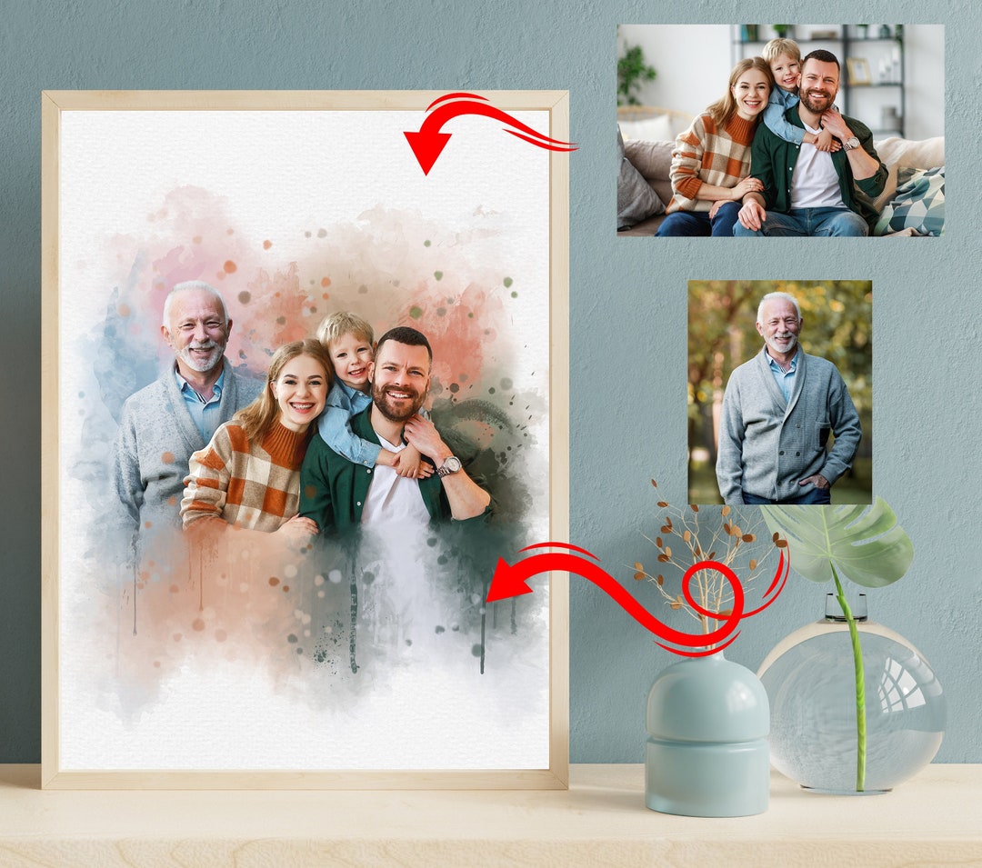 Personalized Photo Merge Watercolor Portrait, Memorial Gift (digital ...