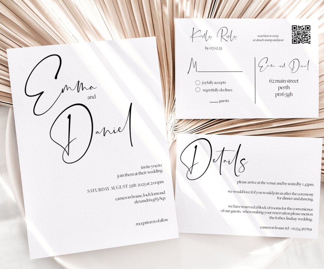 Modern White Invitation Suite Minimalist Wedding Invitation - Etsy