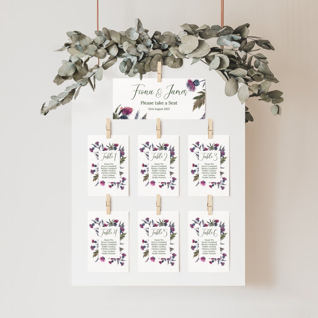 Scottish Thistle Hanging Seating Chart Template, Scottish Wedding ...