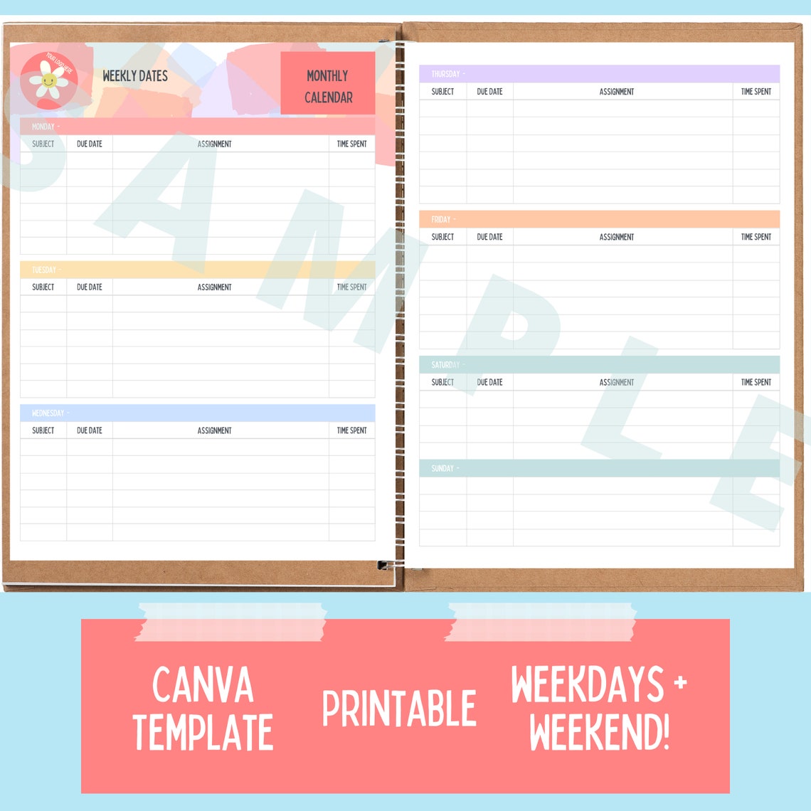 Student Planner, Classroom Planner, Printable, Custom, Canva Template ...