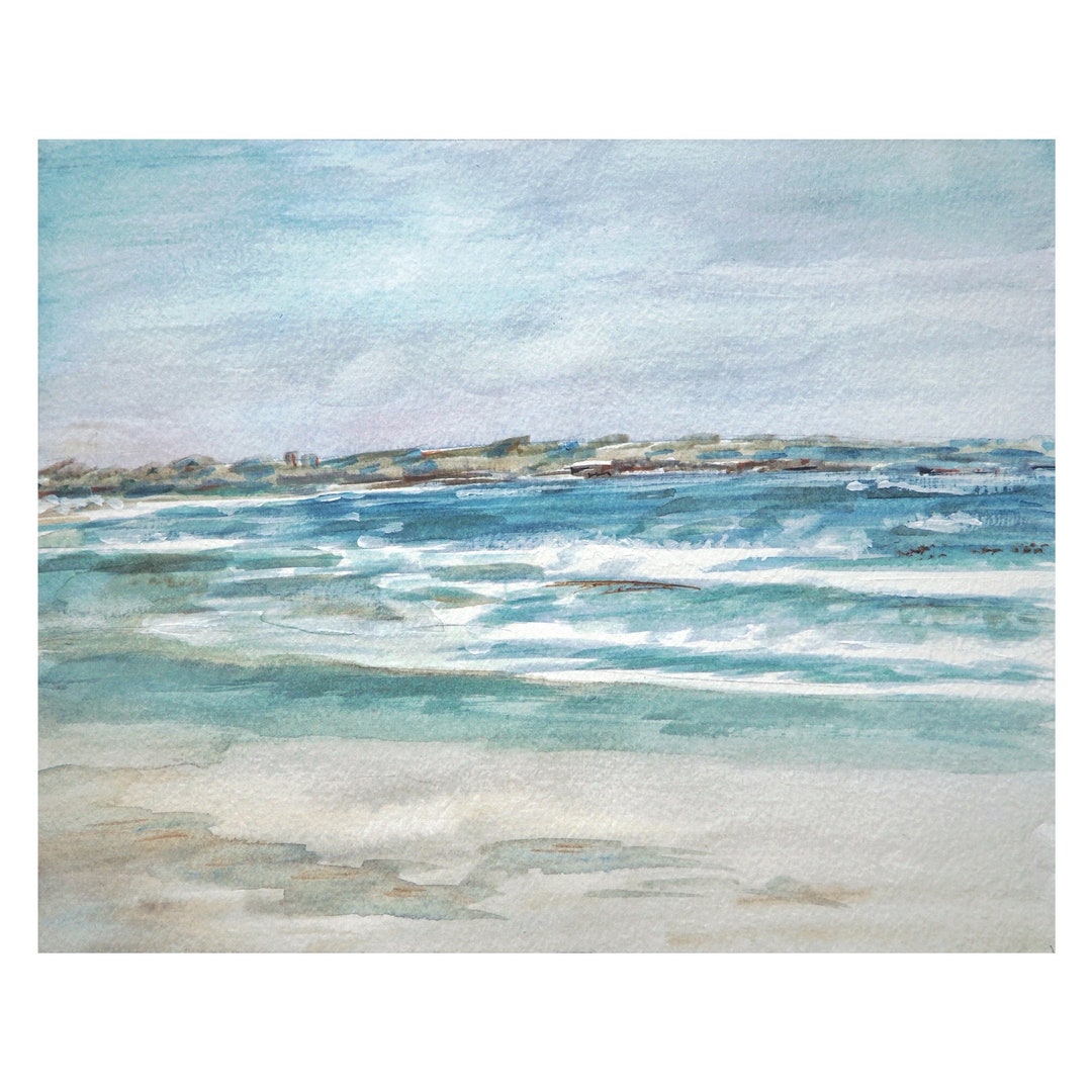 Watercolor Painting - Gansett Beach Looking North - Giclee Print ...