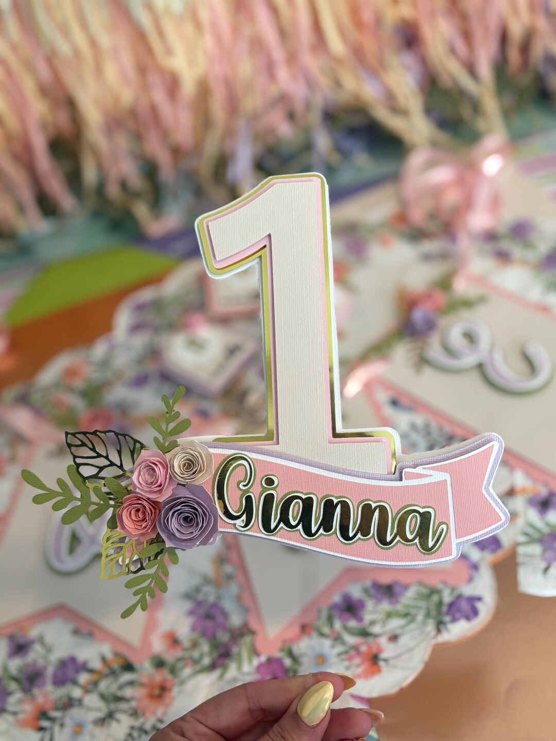 Flower Cake Topper / Flowers First Birthday Cake Topper / Flowers Birthday Decor / Flowers 1st ...