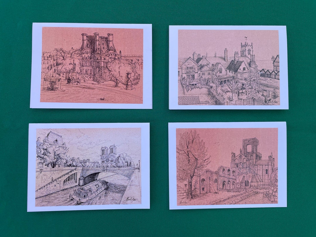 Assorted Ink Drawing Note Cards - Etsy