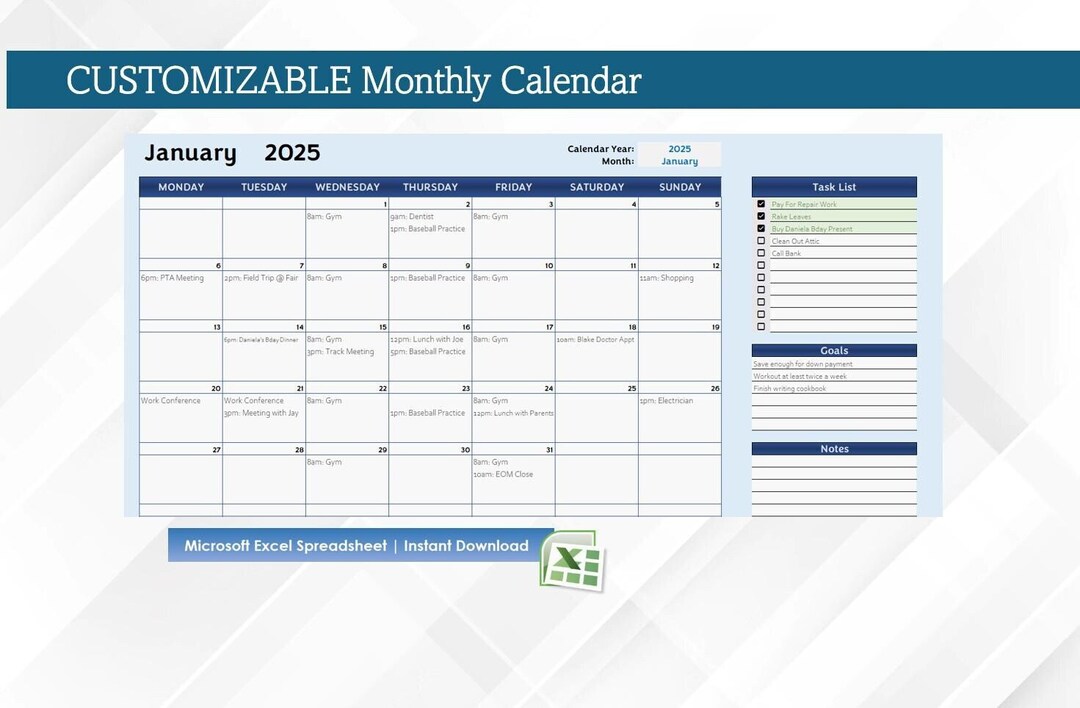 CUSTOMIZABLE Monthly Calendar, Monthly Planner Template, Editable ...