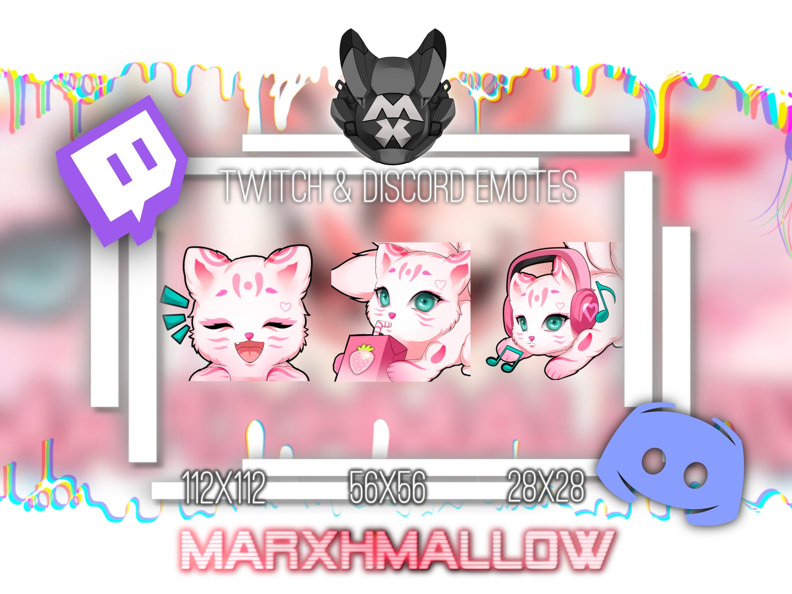 Kawaii Pink Kitsune Sakura Emotes for Twitch | Fox Demon Emotes for ...