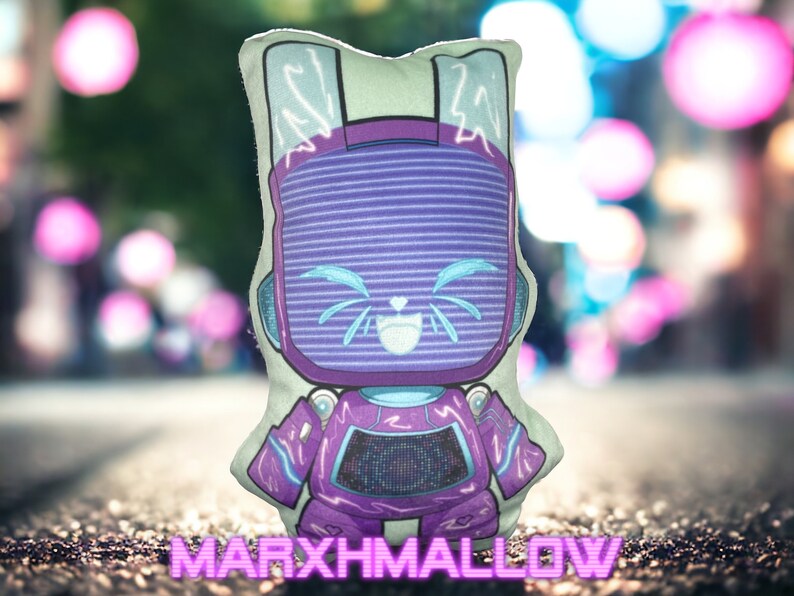 Cyber-bunny Kawaii Plush Pillow | Cyberpunk Chibi Rabbit Robot Stuffed ...