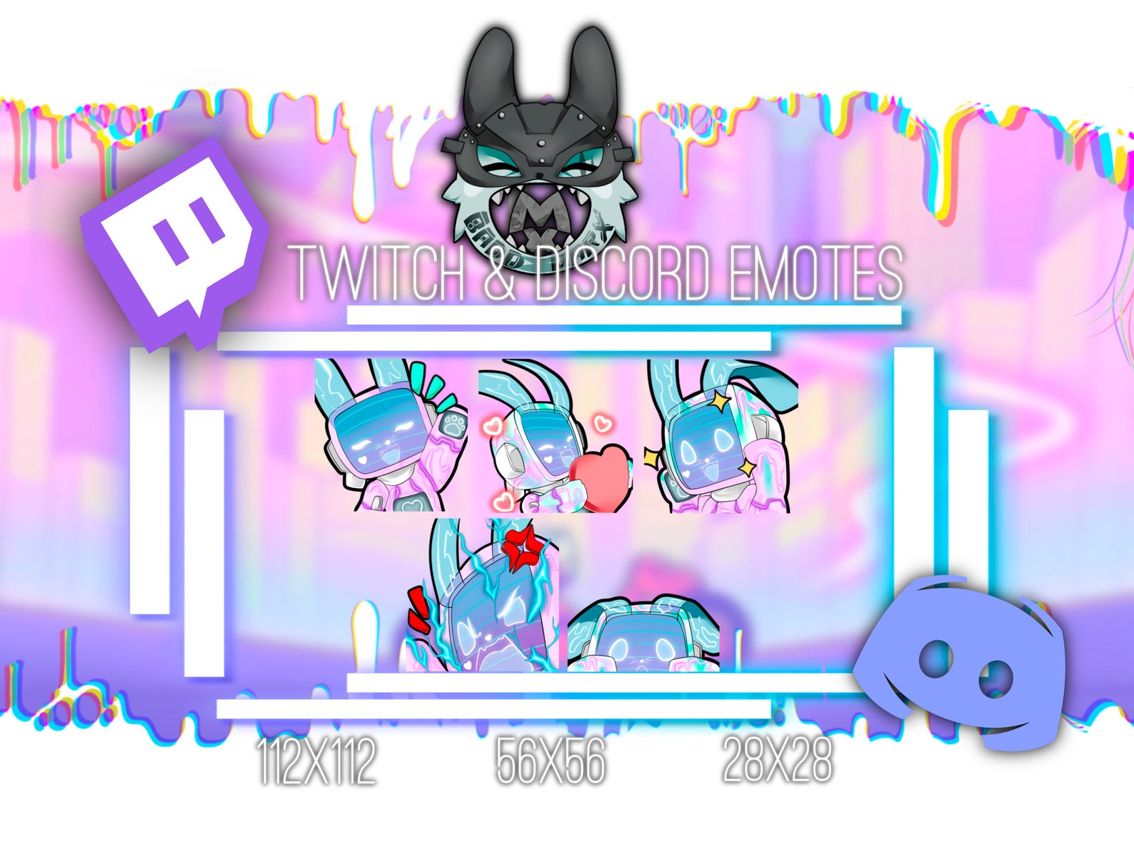 Cyberpunk Bunny Kawaii Emotes for Twitch and Discord Cute Chibi Rabbit ...