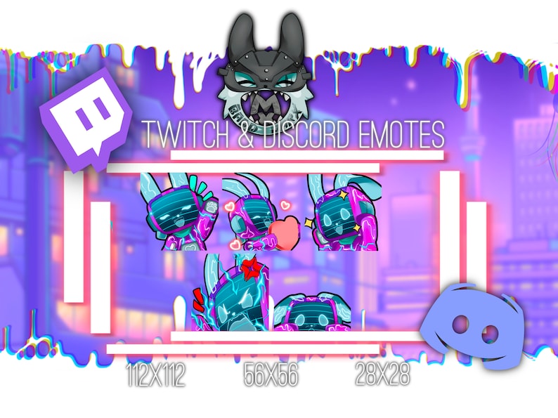 Cyberpunk Bunny Kawaii Emotes for Twitch and Discord Cute - Etsy
