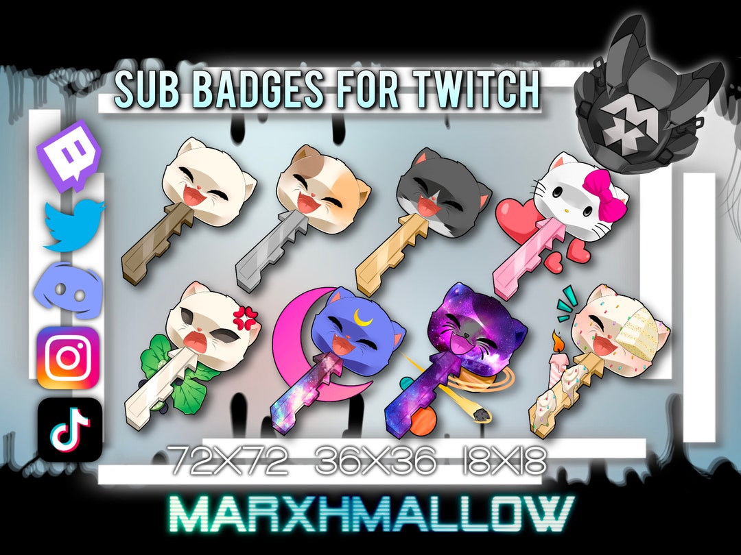 Kitty Key Sub Badges for Twitch Kawaii Twitch Sub Badges and Emotes Cat ...