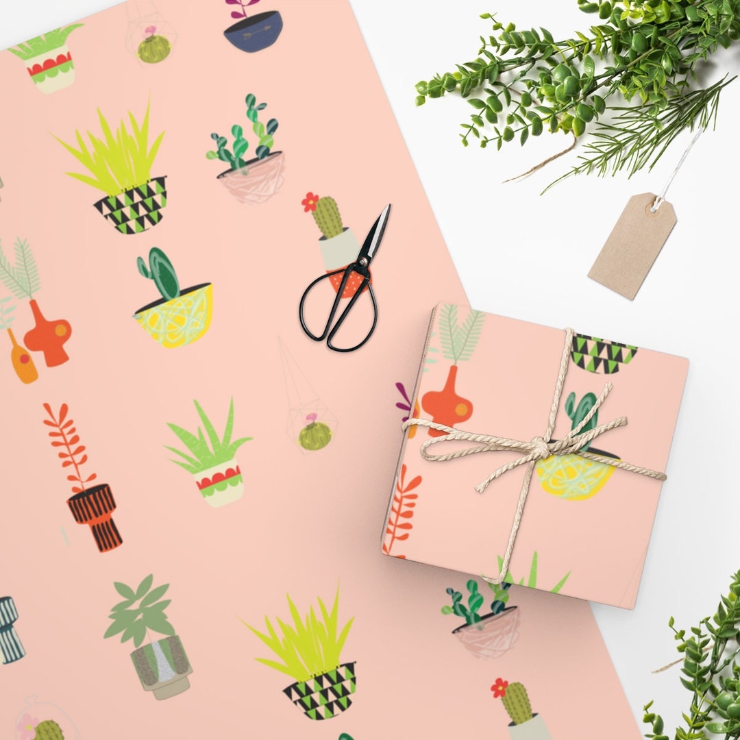 Cute House Plant Illustrated Gift Wrap, Fine Wrapping Paper Roll, 1pc ...