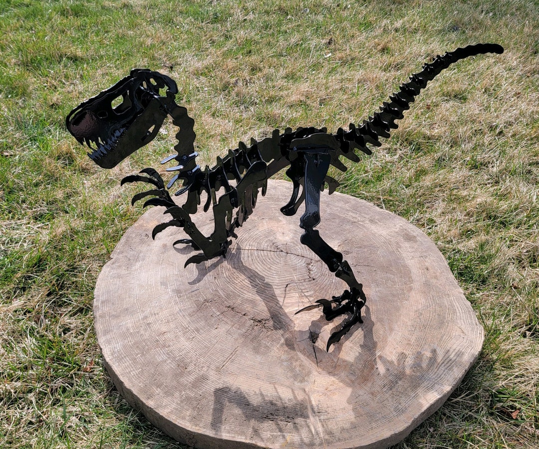 Raptor Steel Sculpture | Metal Dinosaur Centerpiece | Velociraptor ...