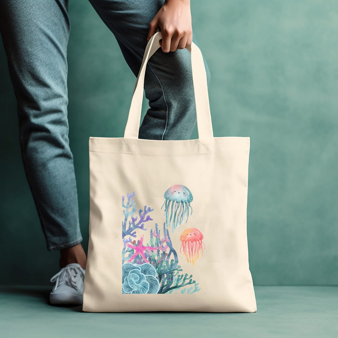 Ocean Kids Library Bag, Jelly Fish Book Bag, Gift for Readers, Fish ...