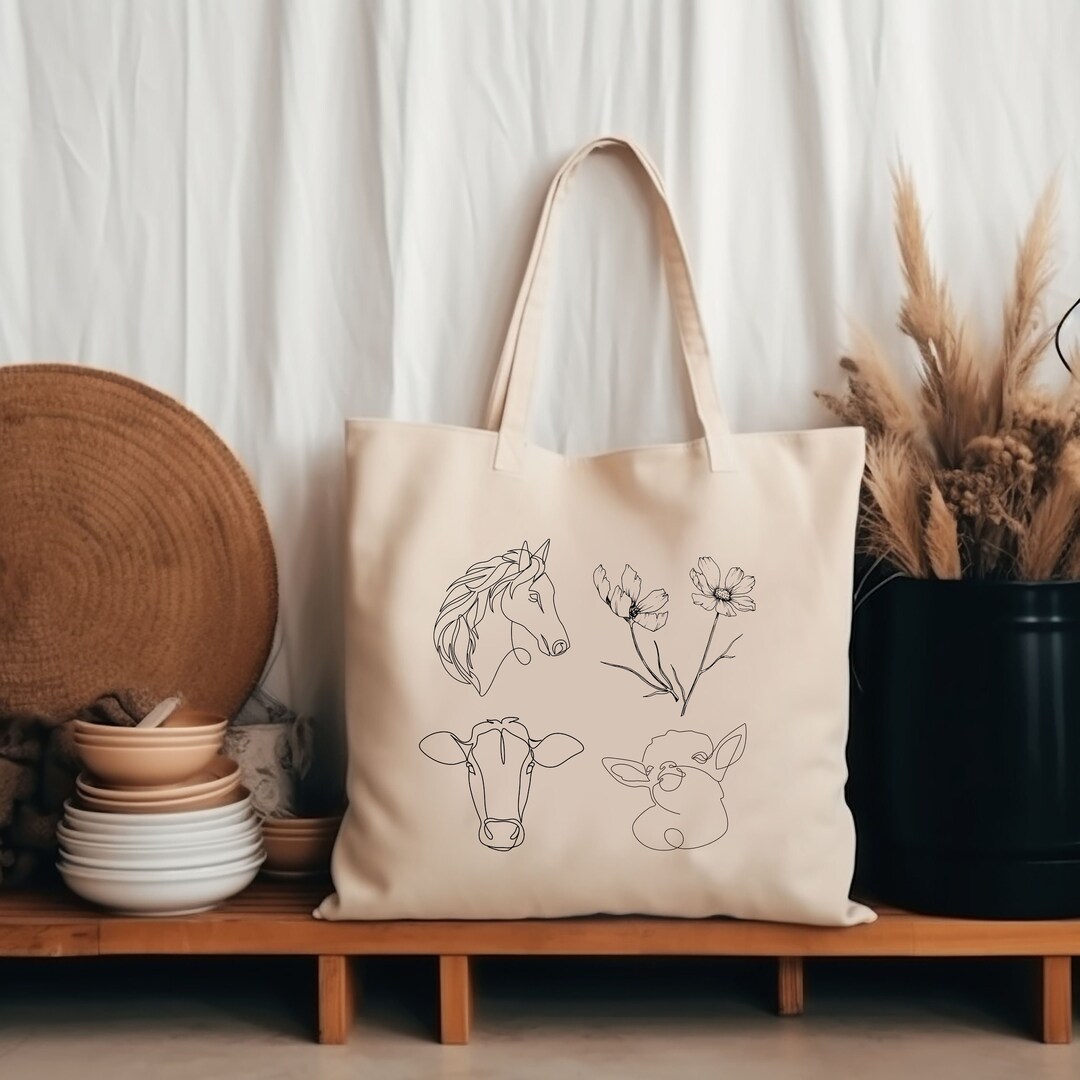 Farm Animals Tote Bag, Horse Tote, Gift for Farmer, Western Tote, Cow ...