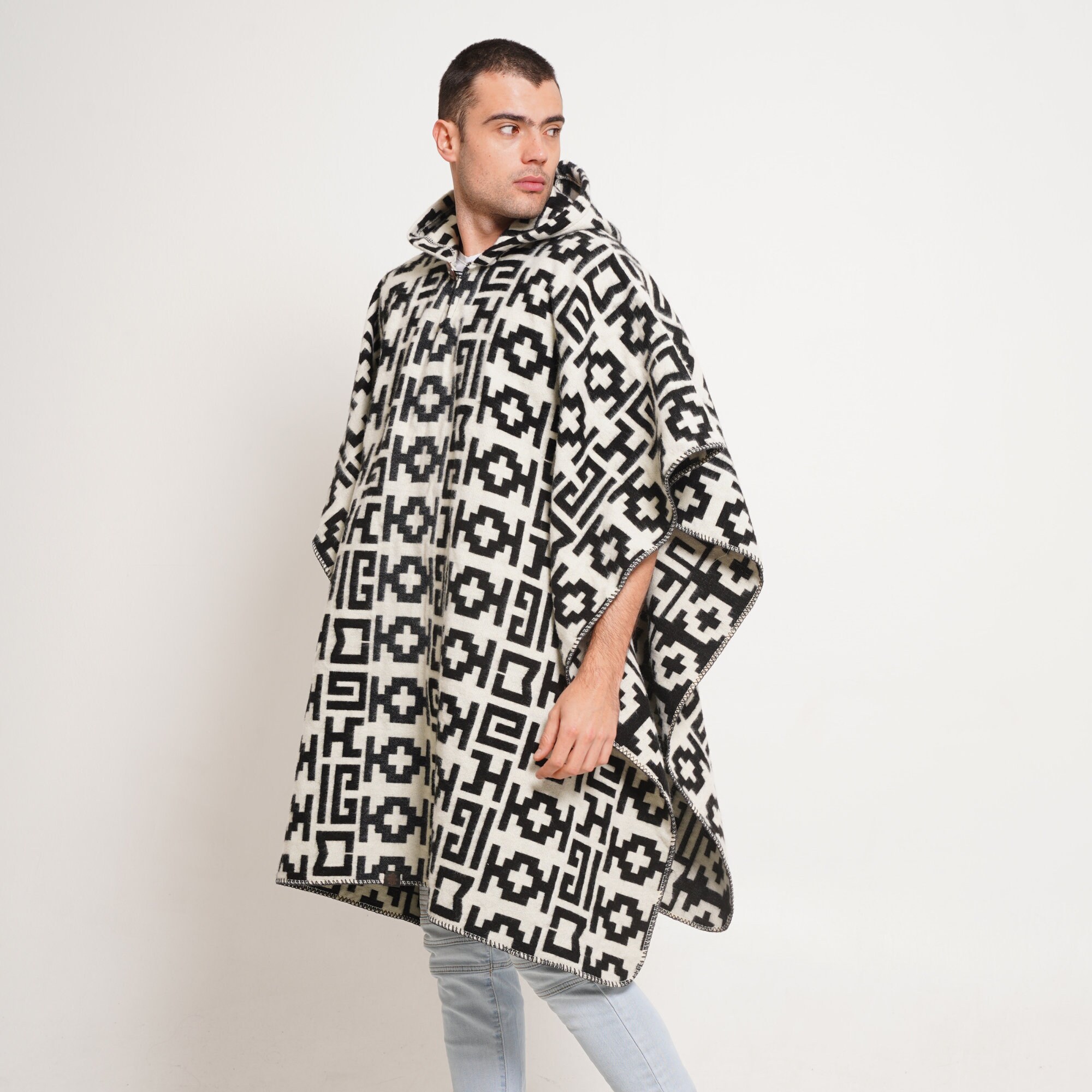 Andean Poncho for Men, Black Poncho With Andean Design - Etsy