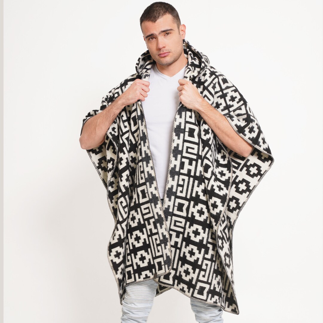 Andean Poncho for Men, Black Poncho With Andean Design - Etsy