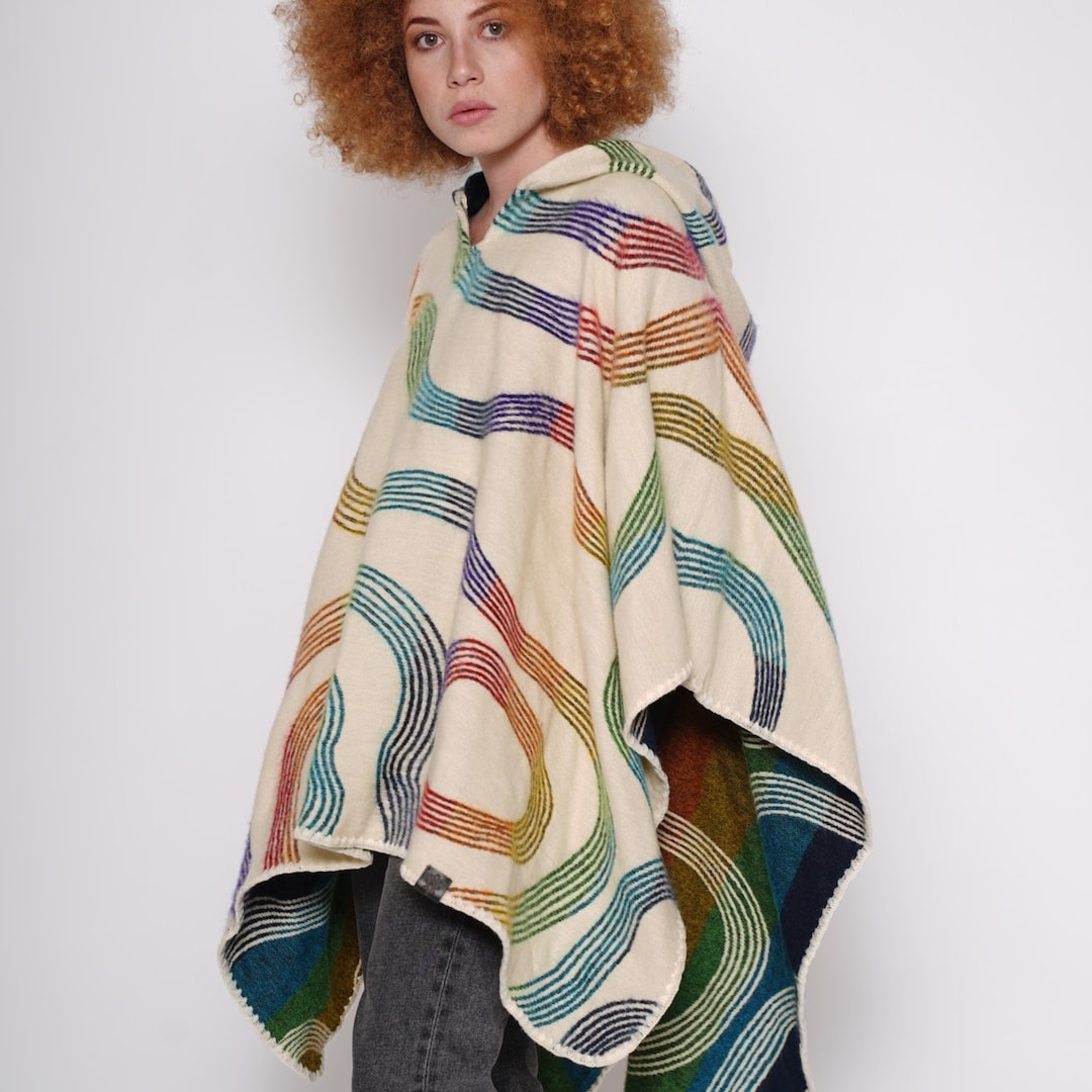 Colorful Poncho, Rainbow, Reversible With Hood. - Etsy