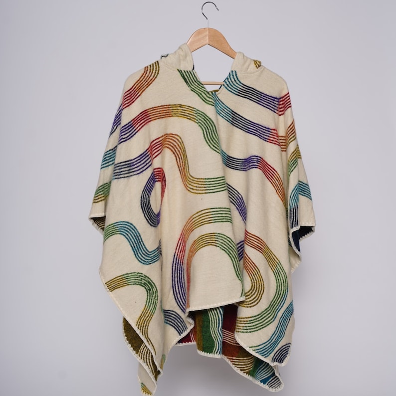 Colorful Poncho, Rainbow, Reversible With Hood. - Etsy