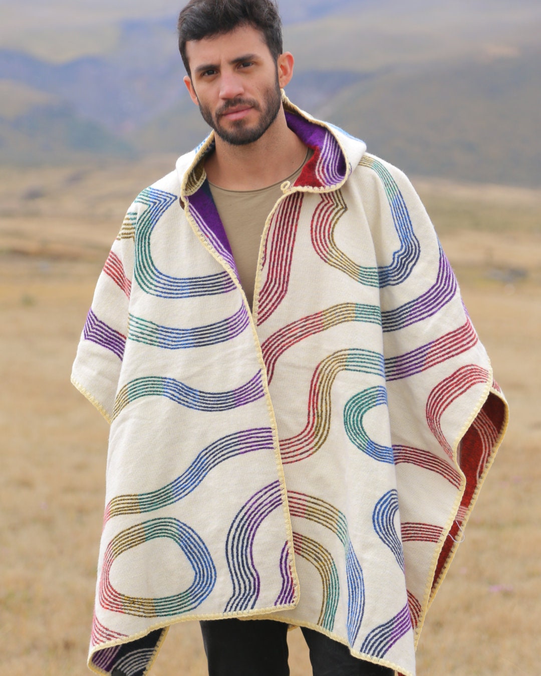 Colorful Poncho, Rainbow, Reversible With Hood. - Etsy