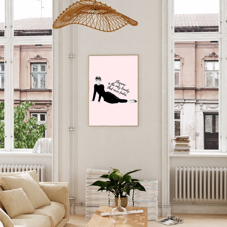 Cute Black and White Aesthetic Wall Art Cute Pink Wall Art Audrey ...
