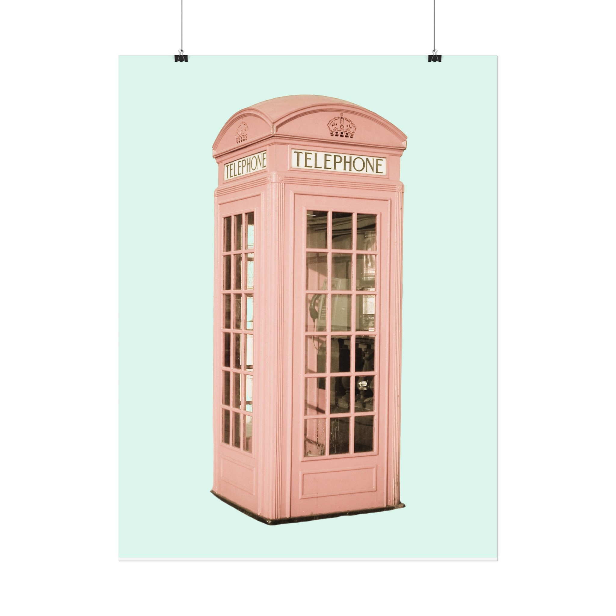 Cute Pink Telephone Booth Poster Printed Cute Vintage Wall Art Retro ...
