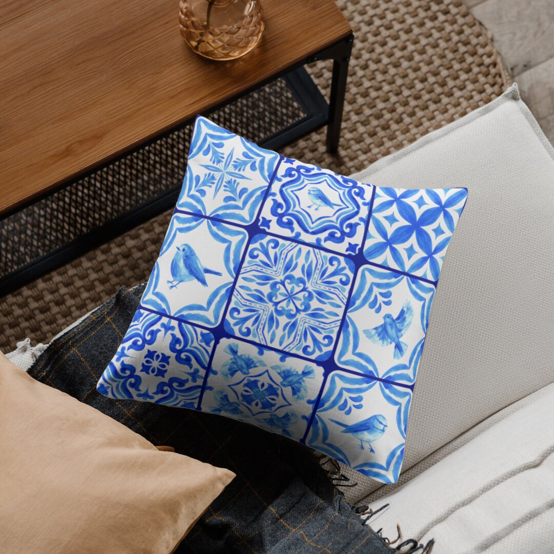 White and Blue Aesthetic Mediterranean Pillow Home Decor Aesthetic Home ...