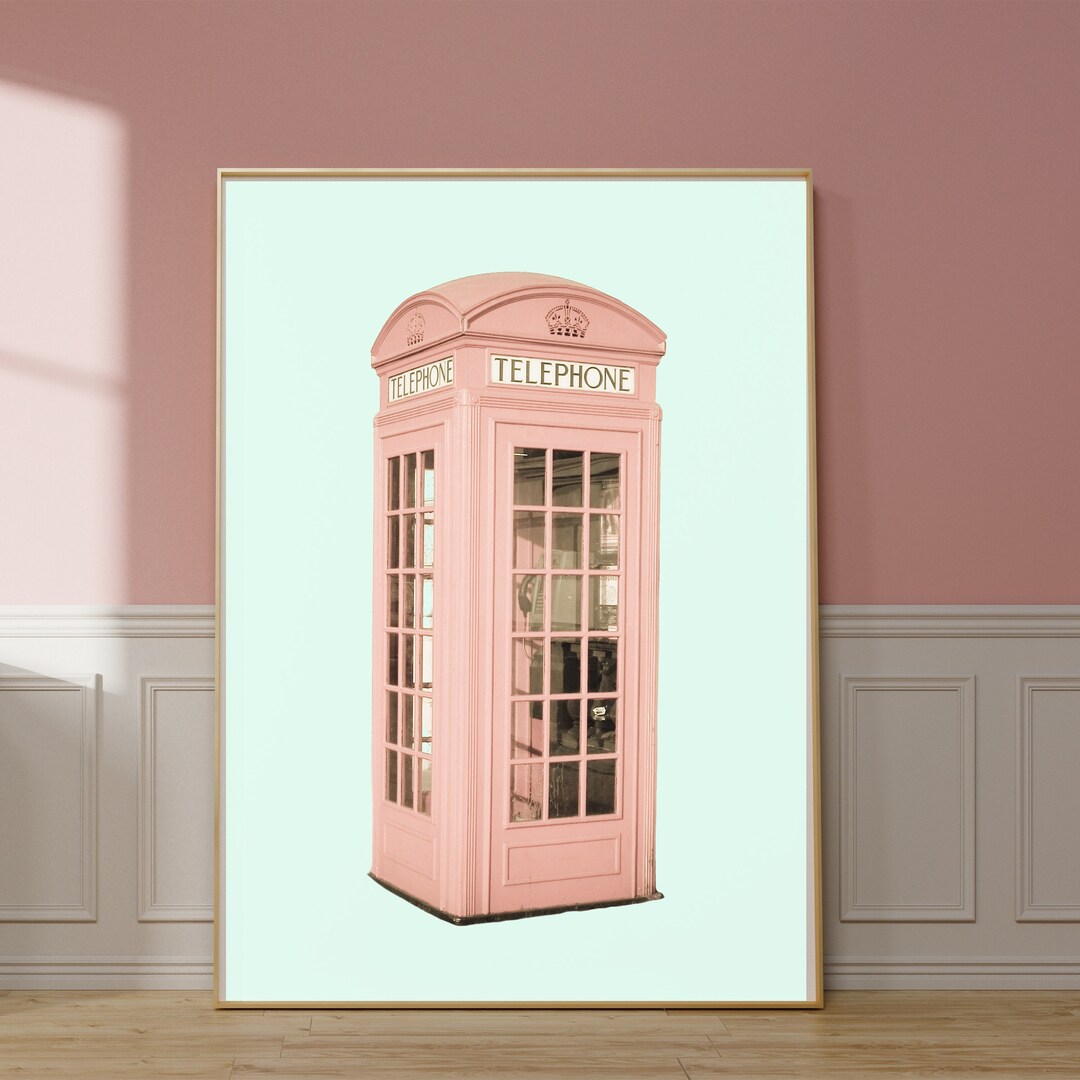 Cute Pink Telephone Booth Poster Printed Cute Vintage Wall Art Retro ...