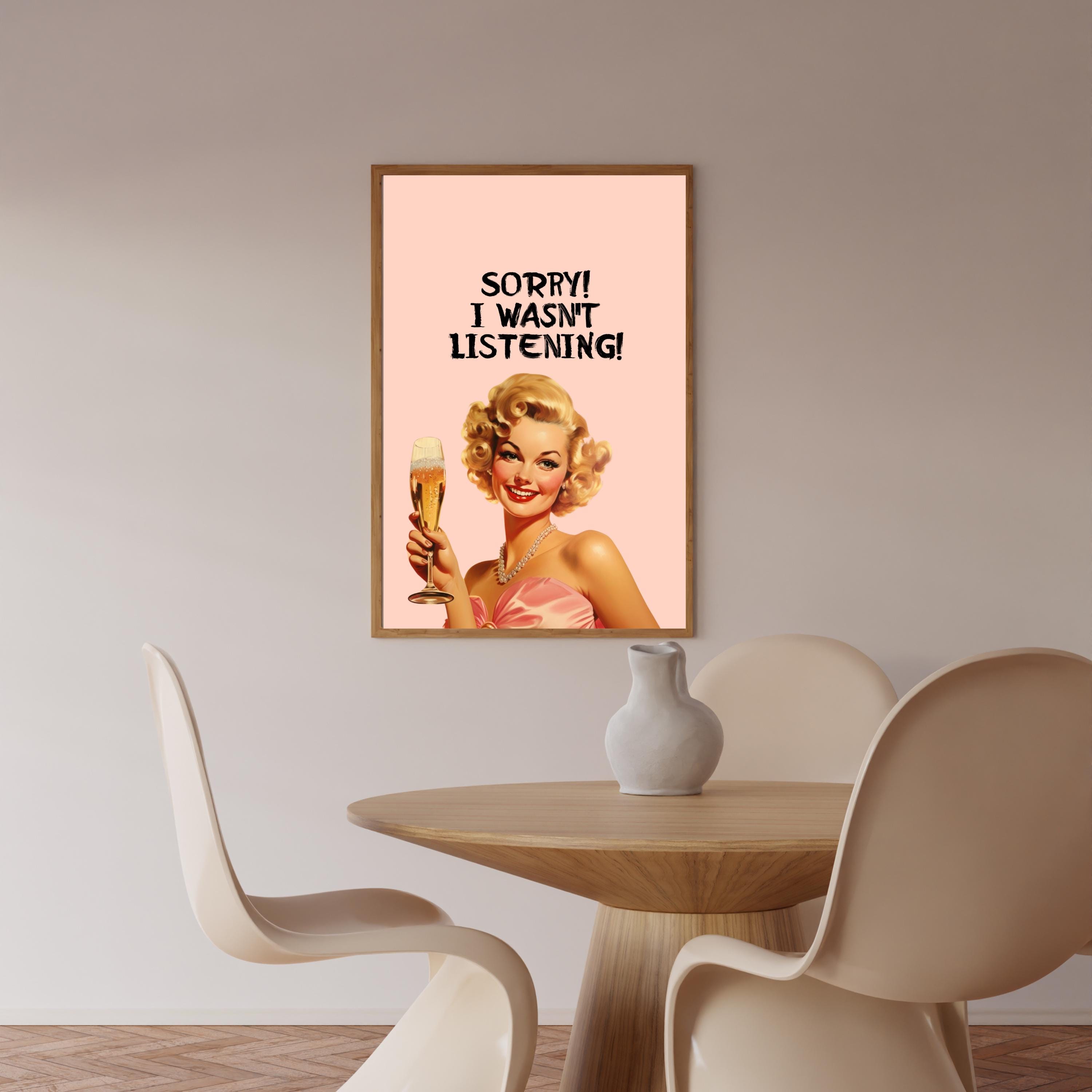 Cute Vintage Lady Wall Art for Eccentric Kitchen Decor Champagne Wall ...