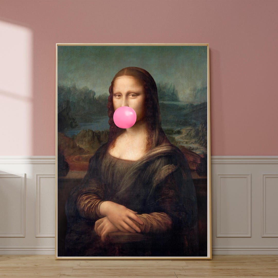 Funny Mona Lisa Bubblegum Wall Art Iconic Art Parody Poster Print ...