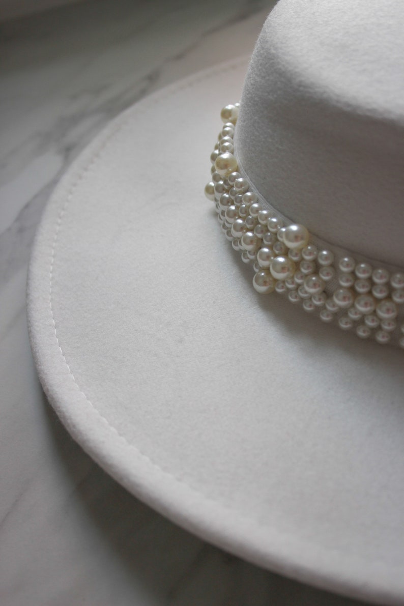 White Pearl Wedding Hat White Boho Hat Oversized Boho - Etsy