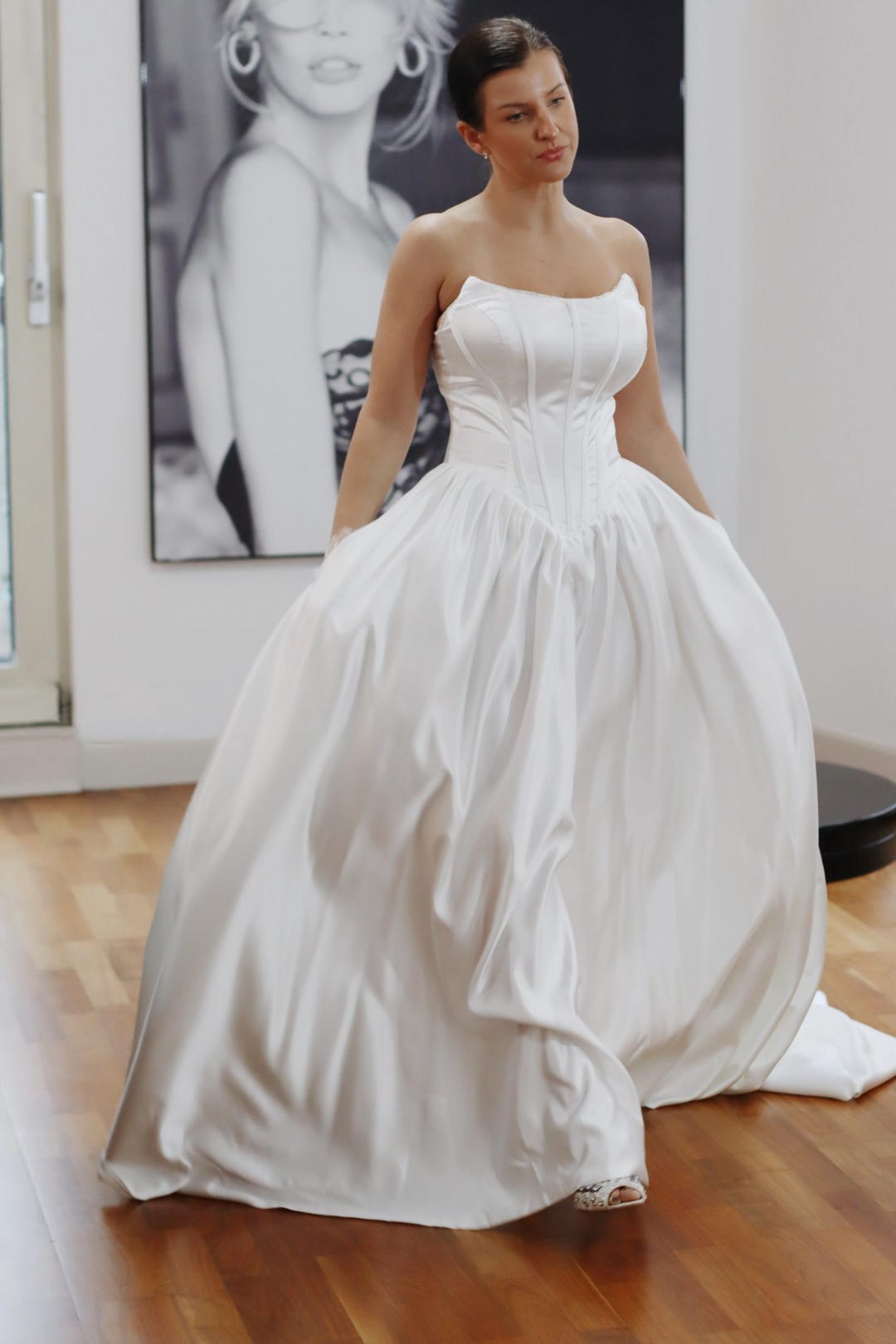 Basque Waist Satin Wedding Dress, Basque Satin Bridal Dress, Basque ...