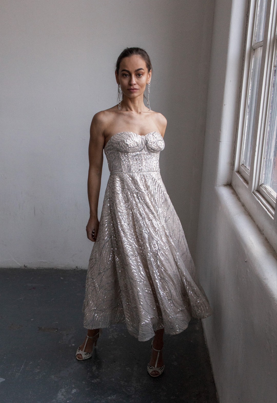 Midi Sequin Evening Dress, Midi Engagement Dress, Midi Glitter Dress ...