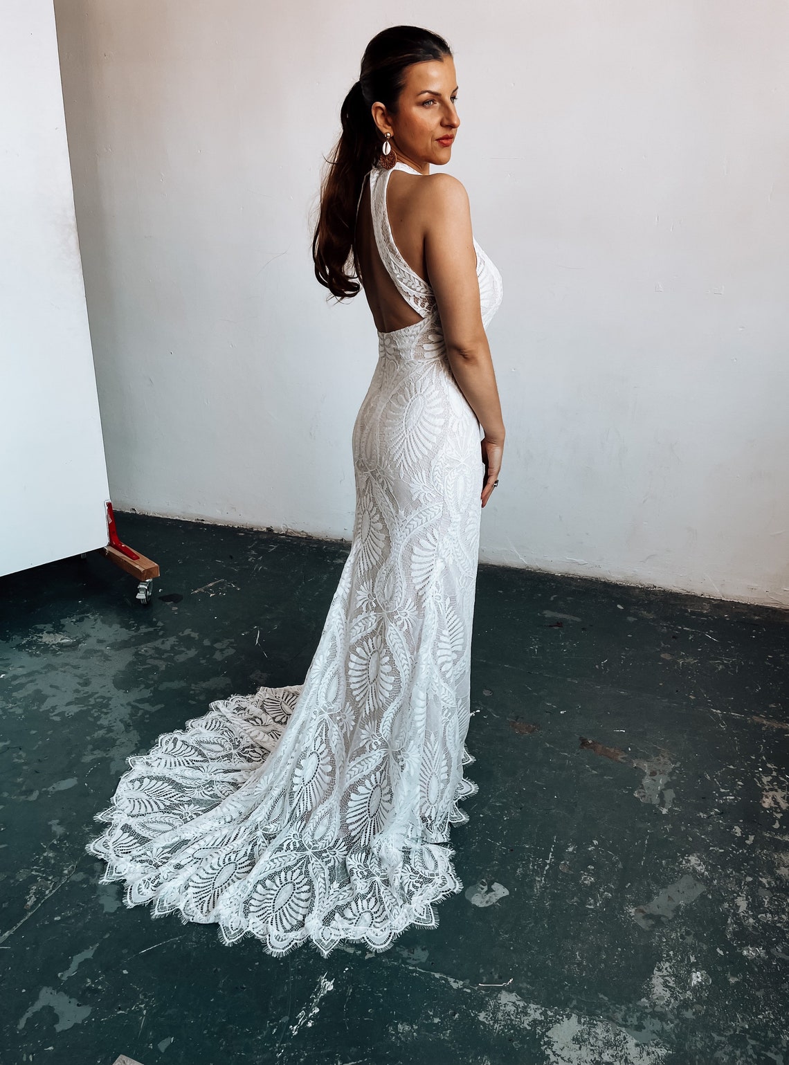 Boho Style Wedding Dress Bohemian Bridal Gown Halter Neck - Etsy