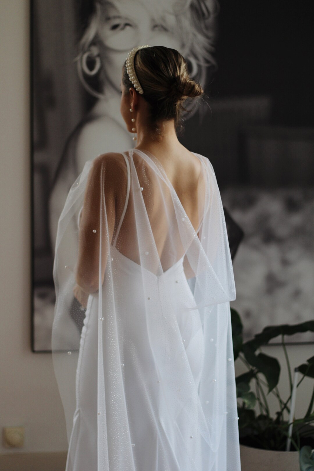 Soft Tulle Bridal Cape With Pearls , Beautiful Pearl Cape for Weddings ...