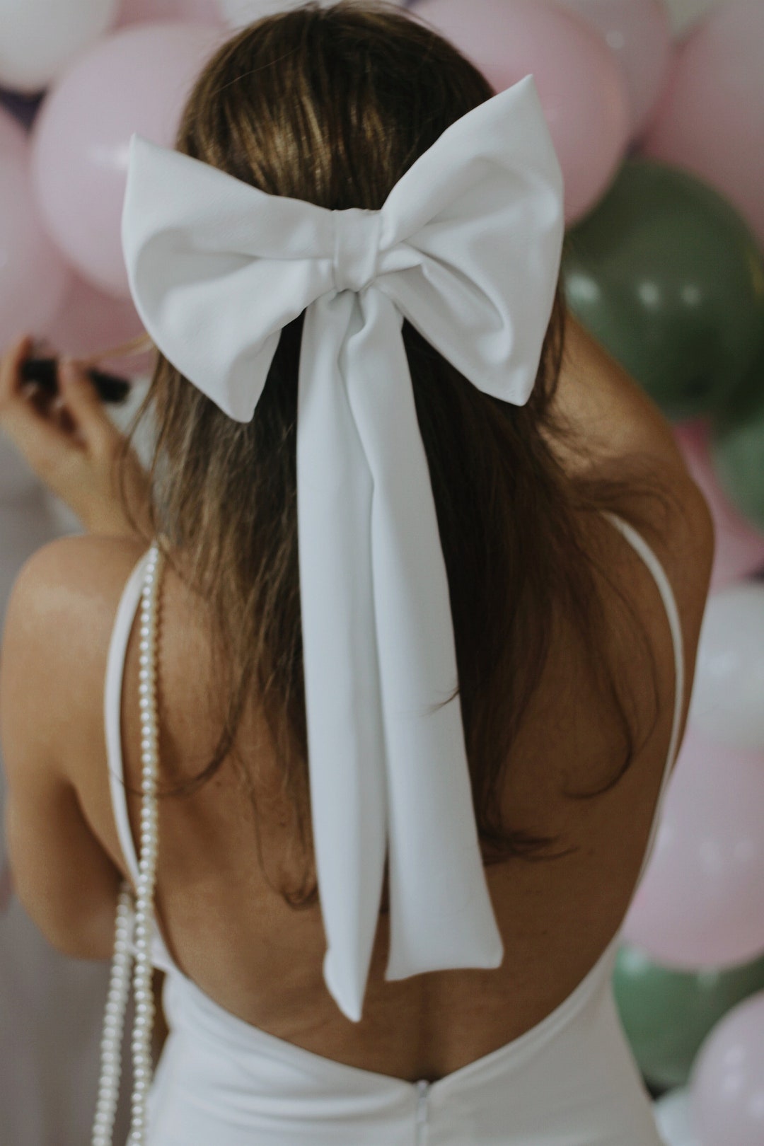 Large White Crepe Hair Bow, Ivory Crepe French Bow, Crepe Bow Hair ...