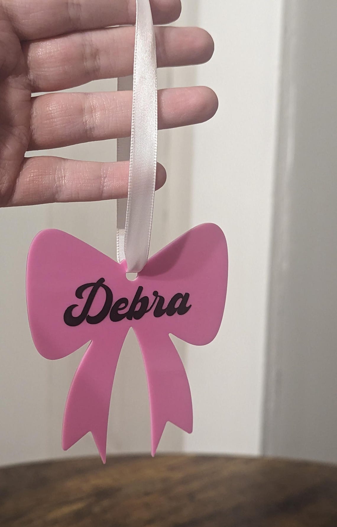 Personalized Acrylic Pink Bow Tag - Etsy