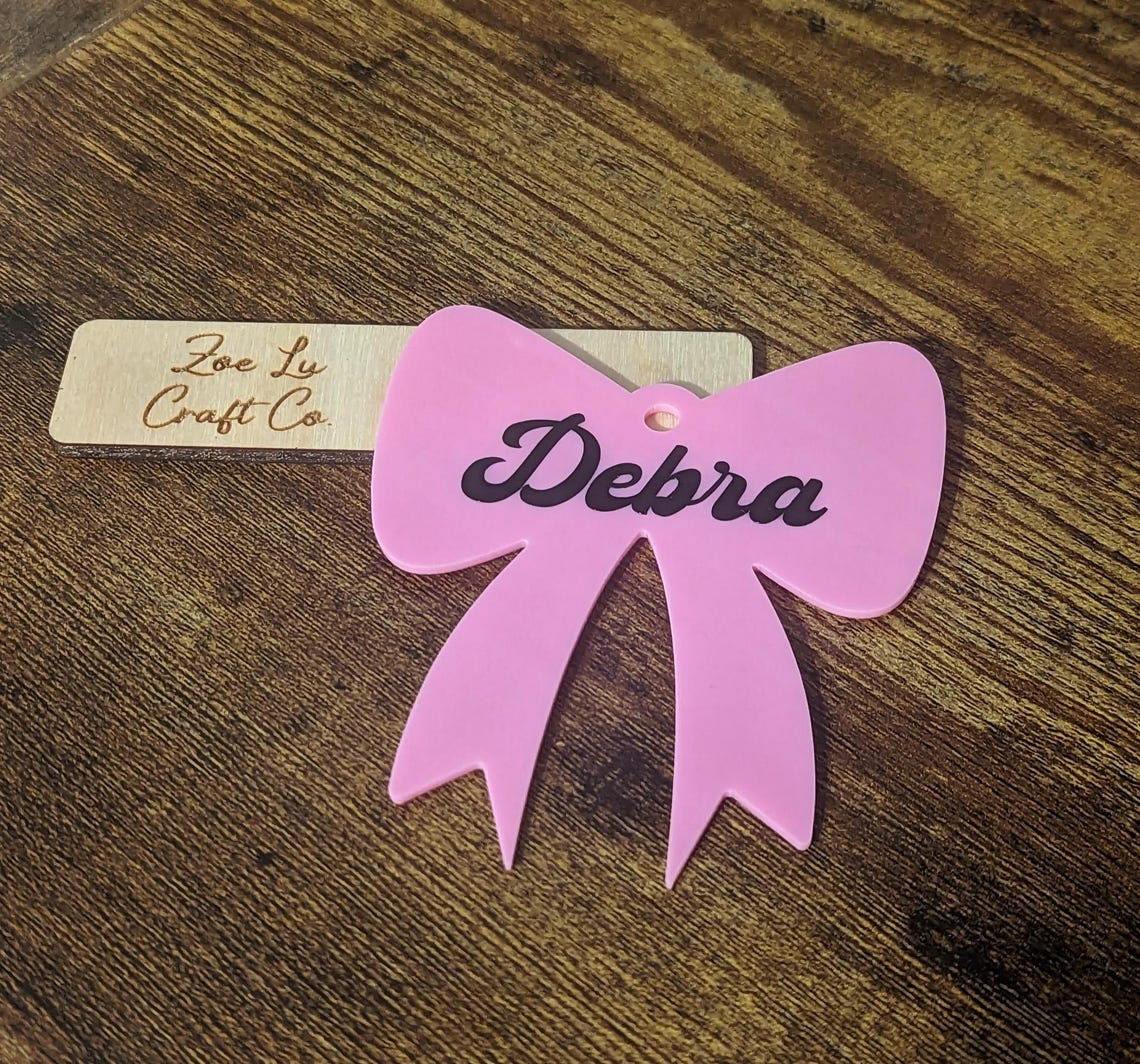 Personalized Acrylic Pink Bow Tag - Etsy