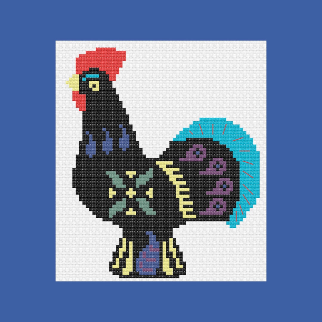 Black Dala Rooster Cross-stitch Pattern - Etsy