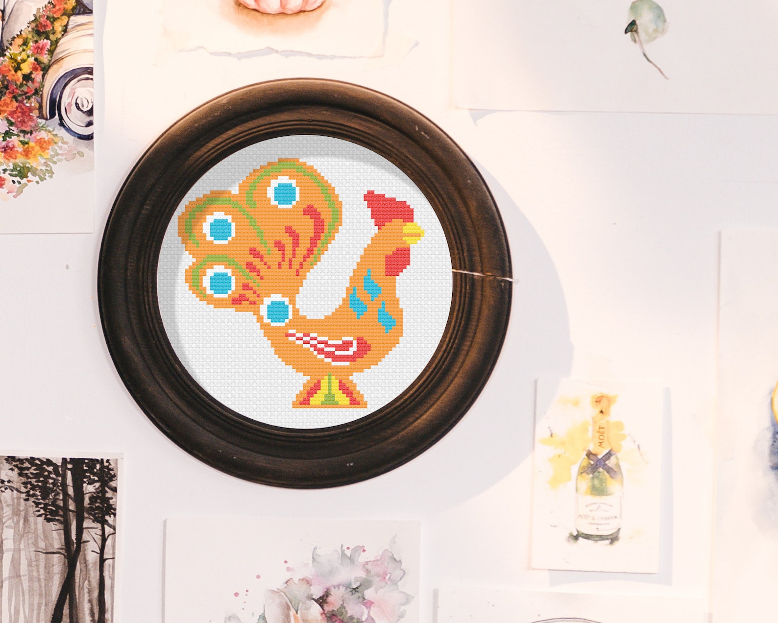 Orange Dala Rooster Cross-stitch Pattern - Etsy