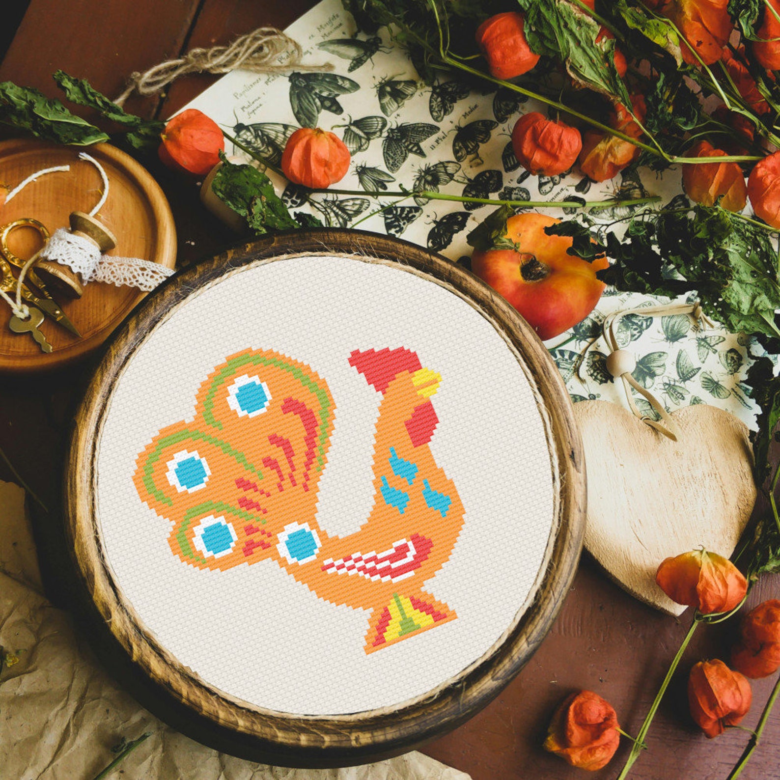 Orange Dala Rooster Cross-stitch Pattern - Etsy