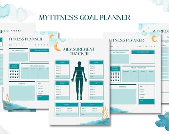 Blue and Gold Watercolor Fitness Goal Planner - Etsy