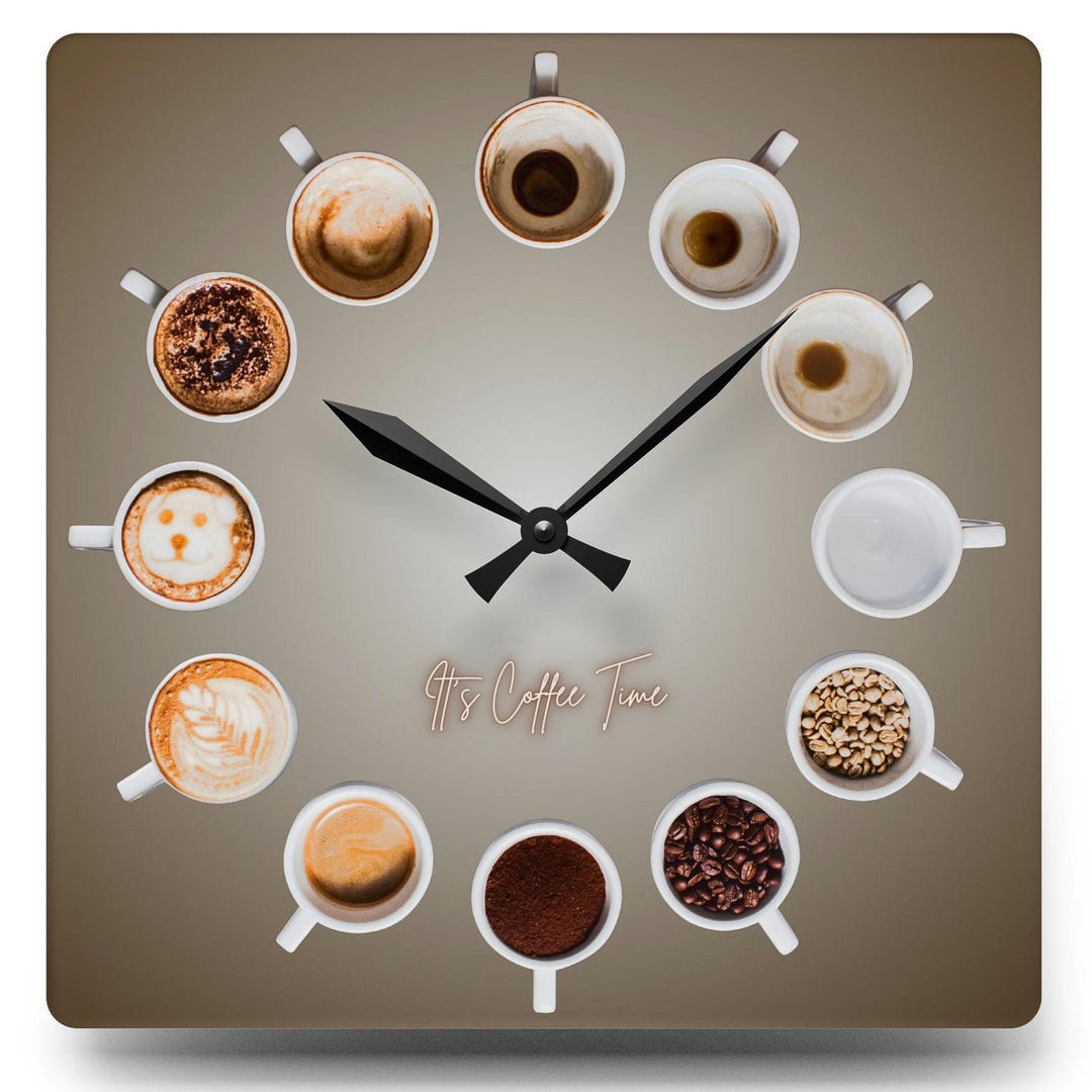 Coffee Bar Wall Clock, Espresso Small Wall Clock, Square Clock, Custom ...