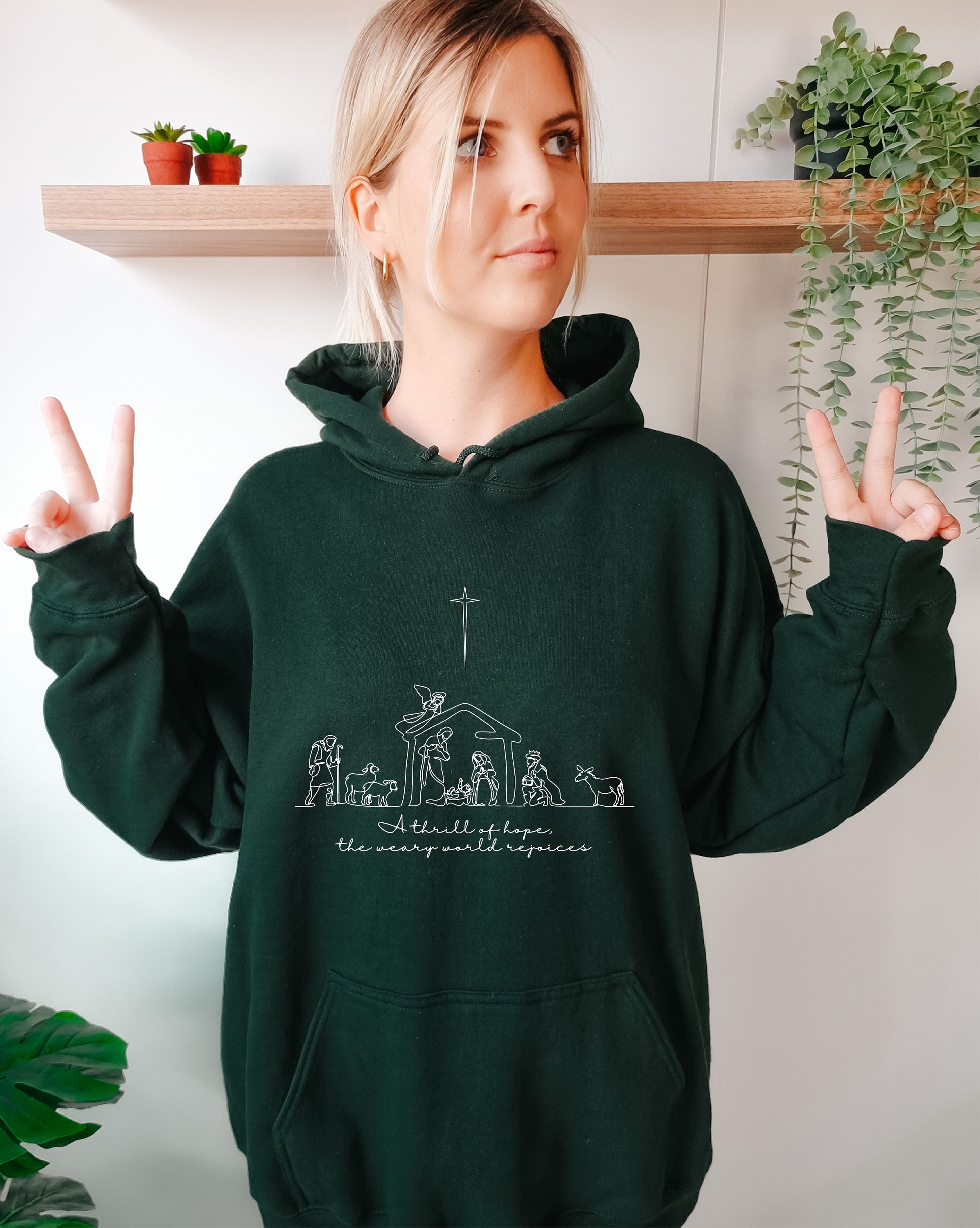 A Thrill of Hope the Weary World Rejoices Sweatshirt, Nativity Scene ...